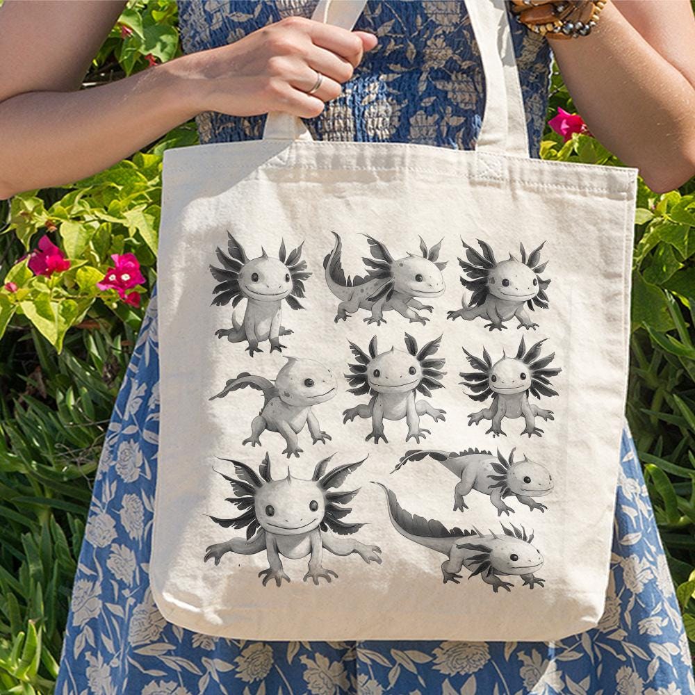 Axolotl Cotton Tote Bag, Axolotl Tote Bag, Axolotl Bag, Eco-friendly ...