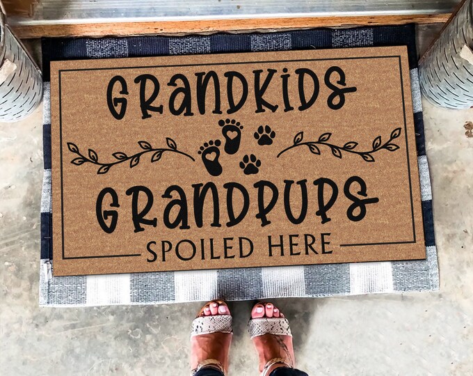 Grandkids and Grandpups Spoiled Here Doormat for Grandma Welcome Mat ...