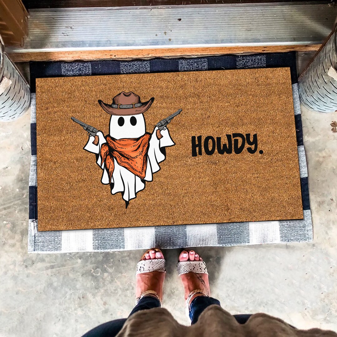 Ghost Cowboy Halloween Ghost & Bat Pattern Halloween Doormat, Halloween ...