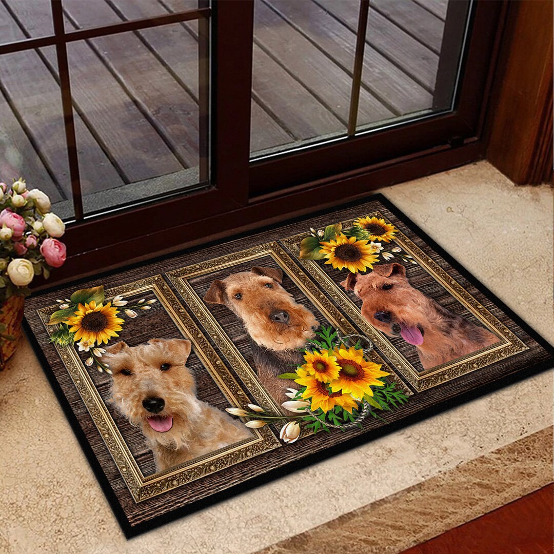 Sunflower Welsh Terrier Rug, Sunflower Welsh Terrier Dog Doormat,welsh ...