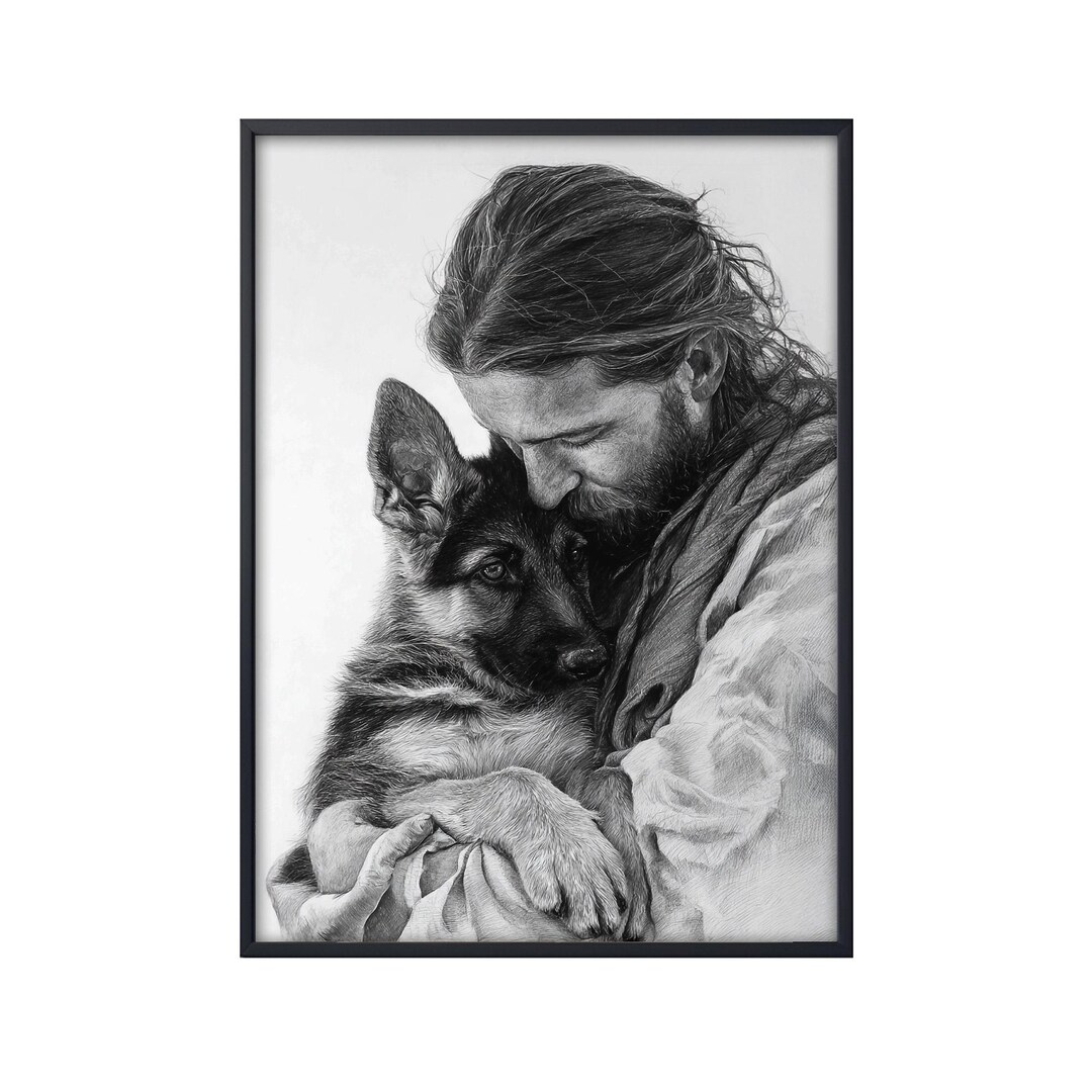 Jesus and German Shepherd Poster, German Shepherd Wall Art, German ...