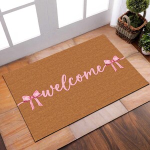 Welcome Pink Bow Doormat, Watercolor Pinky Bow Welcome Doormat, Watercolor Bow Lover Gift, Pink ...
