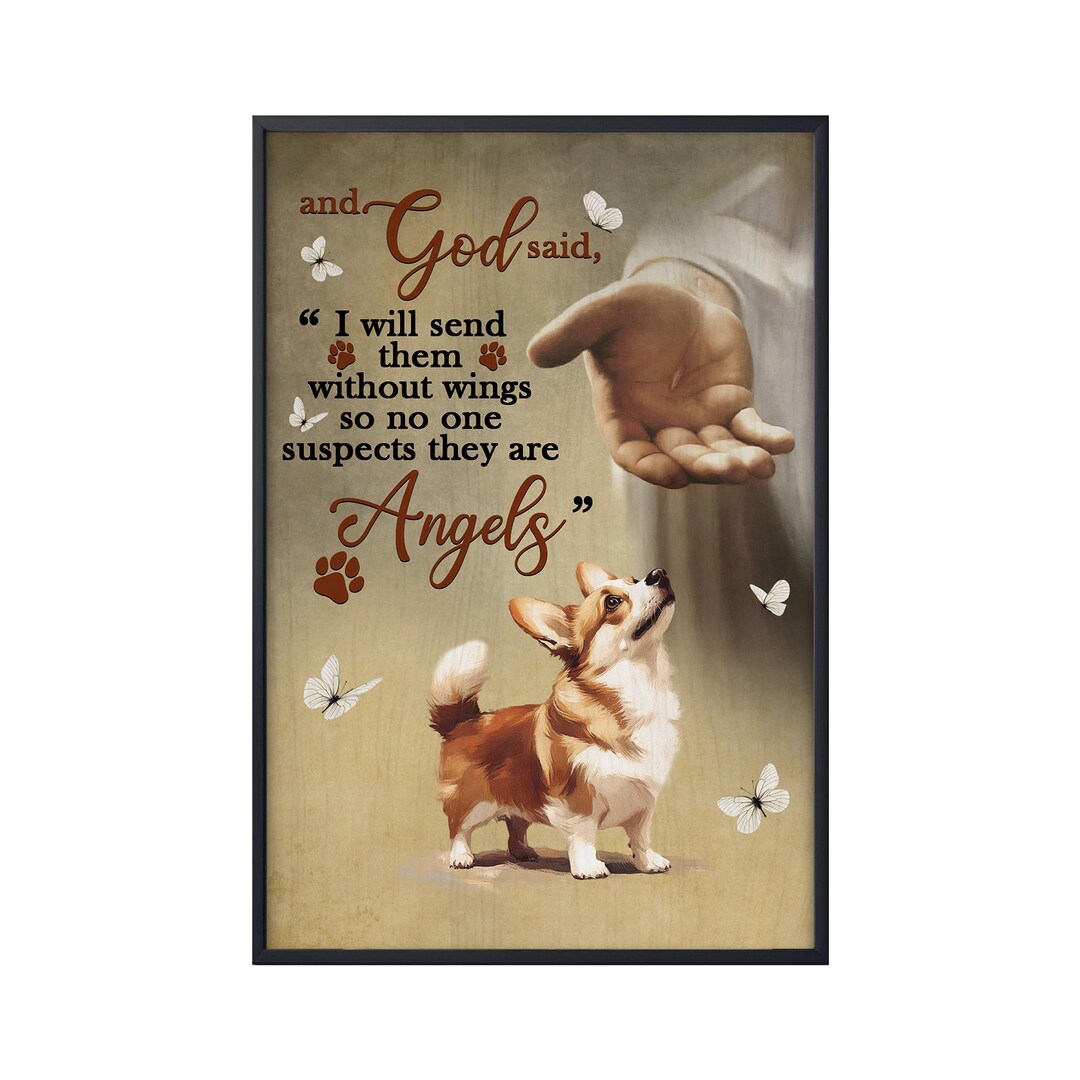 Corgi Wall Art, Angels Jesus Poster God With Dog Canvas Poster, Corgi ...