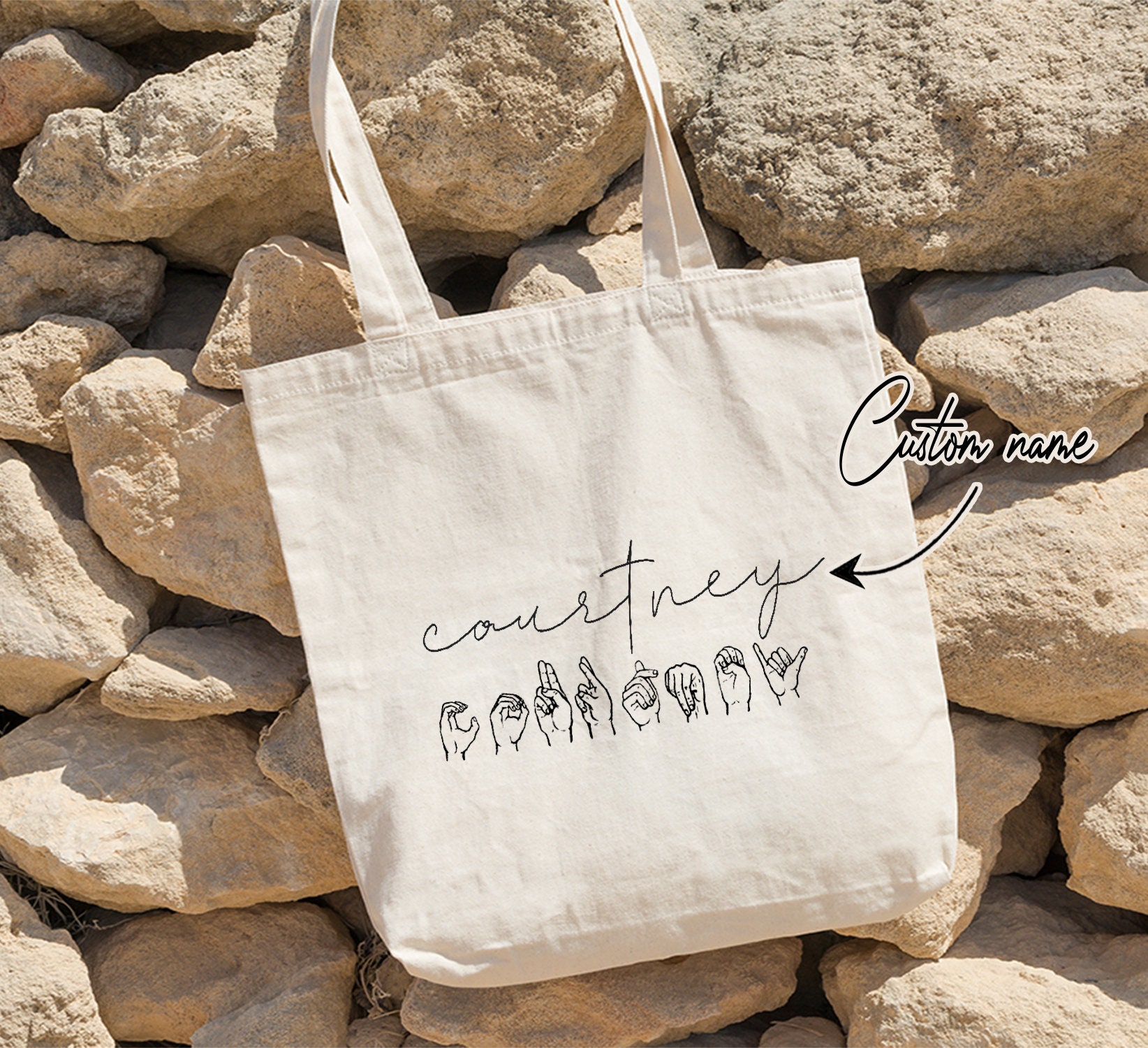 Sign Language Personalized Tote Bag Gift, ASL Gift, Customized Sign ...
