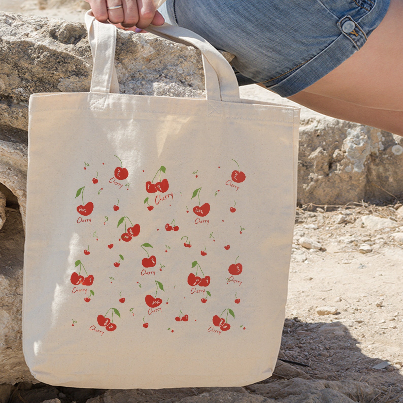 Cherry Tote Bag Graphic Canvas Tote Bag Fruit Tote Cute | Etsy