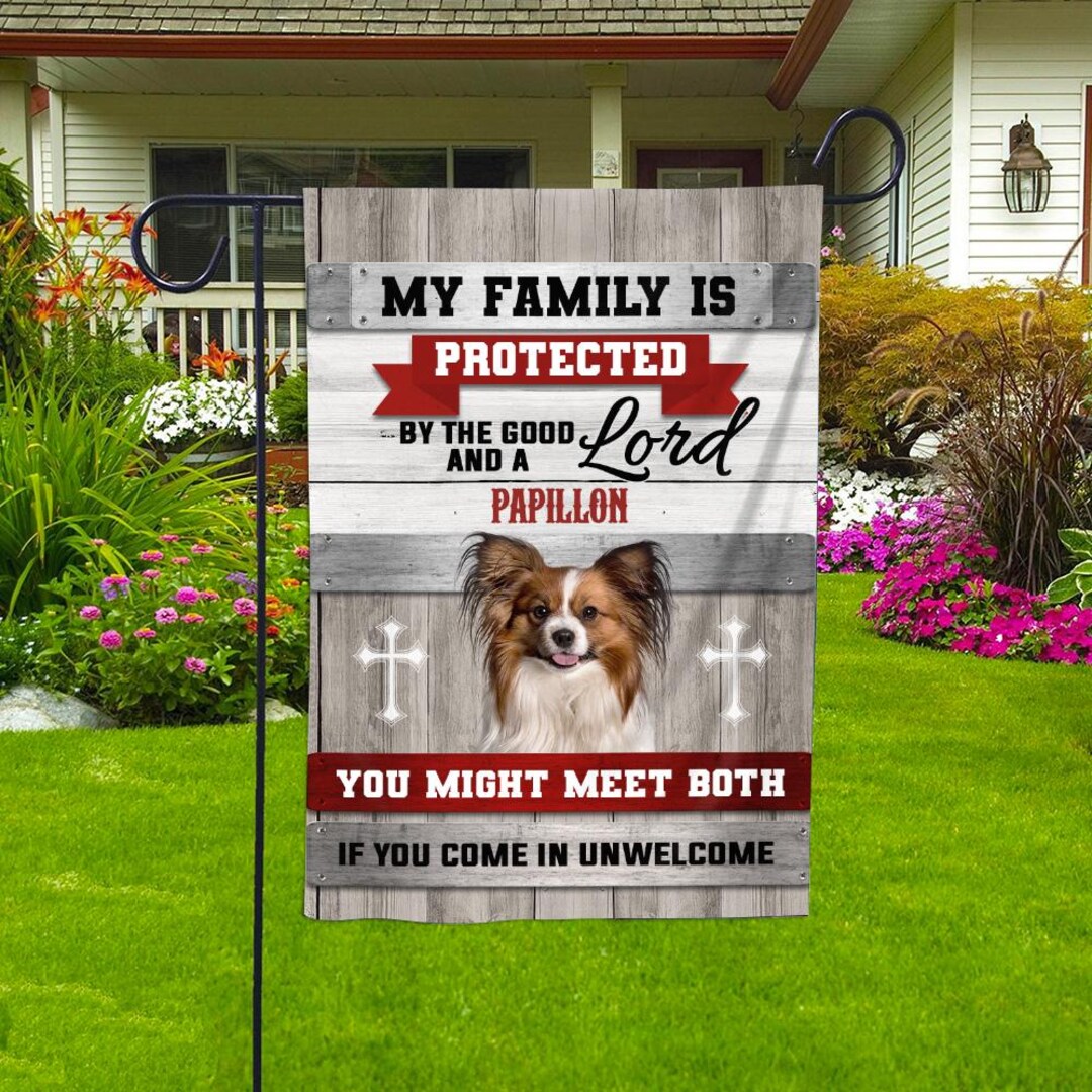 Papillon Protected, Guard Dog Flag, Papillon Flag, Funny Dog Garden ...