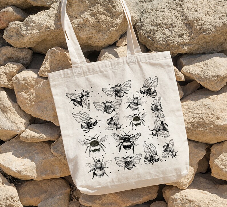 Bee Tote Bag Bee Bag Bee Tote Hand Drawn Bee Design by - Etsy