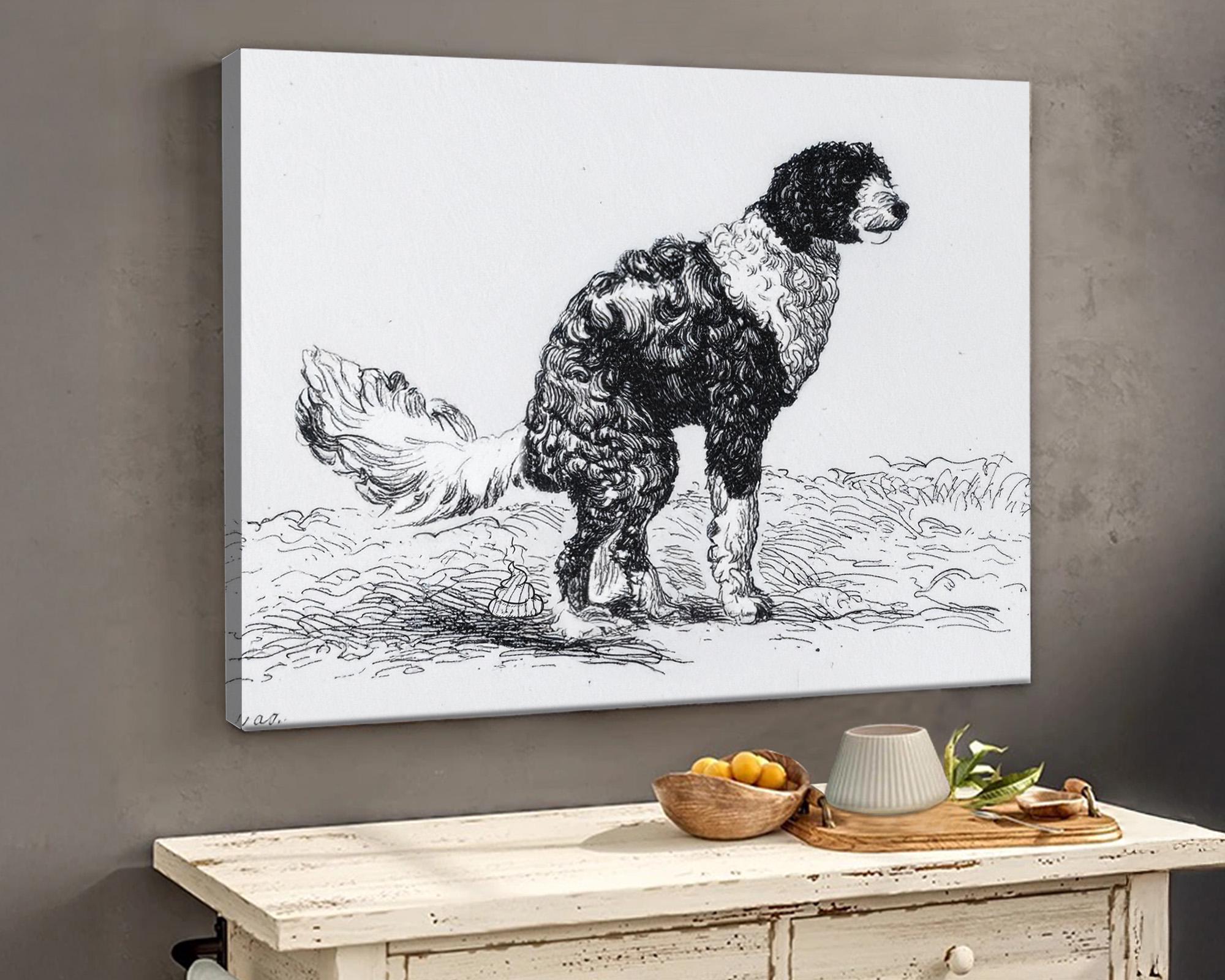Portuguese Water Dog Pooping on the Grass Poster, Portuguese Water Dog ...