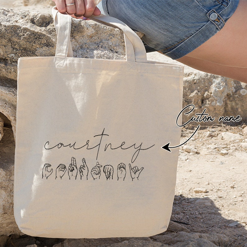 Sign Language Personalized Tote Bag Gift, ASL Gift, Customized Sign ...
