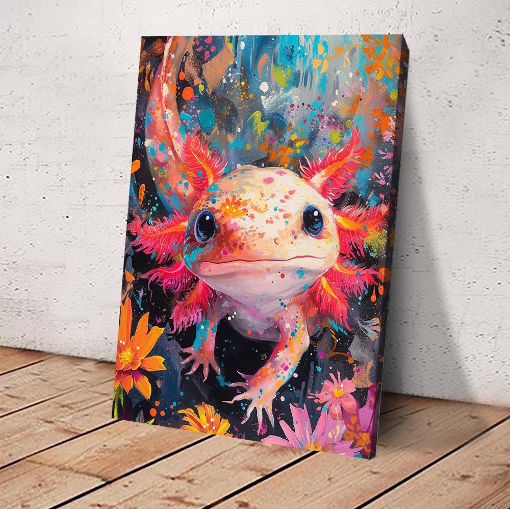 Colorful Axolotl Poster, Axolotl Canvas, Axolotl Wall Art, Axolotl ...