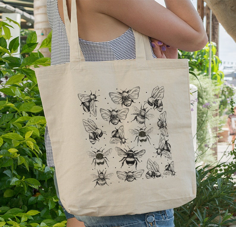 Bee Tote Bag Bee Bag Bee Tote Hand Drawn Bee Design by - Etsy