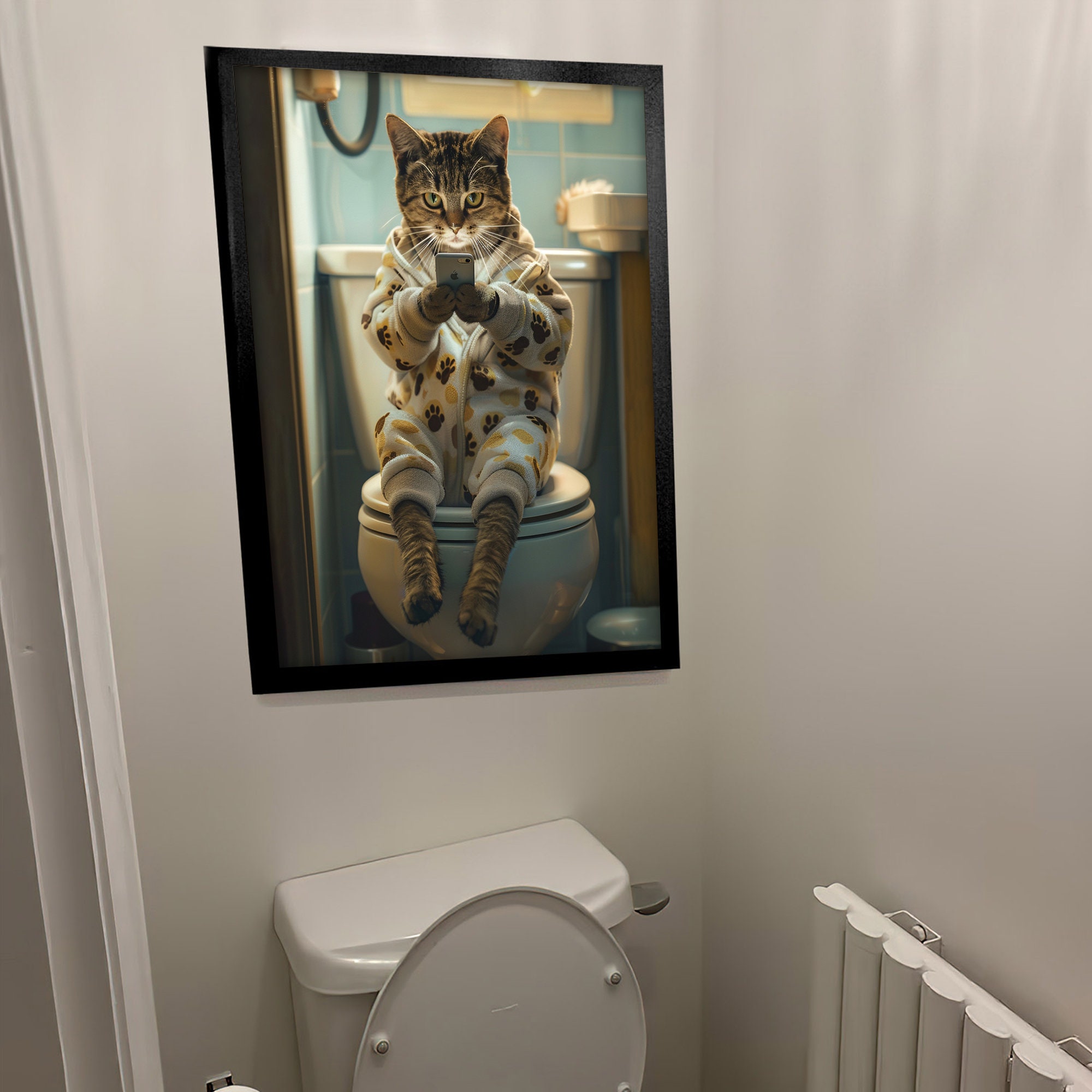 Tabby Cat Sitting on Toilet on Mobile Phone, Funny Cat on Loo, Tabby ...