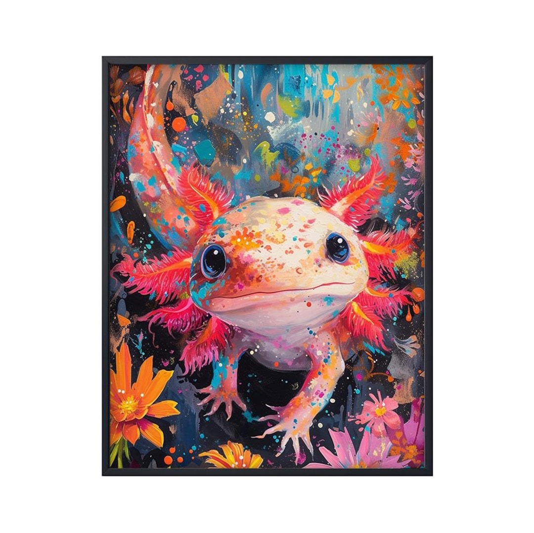 Colorful Axolotl Poster, Axolotl Canvas, Axolotl Wall Art, Axolotl ...