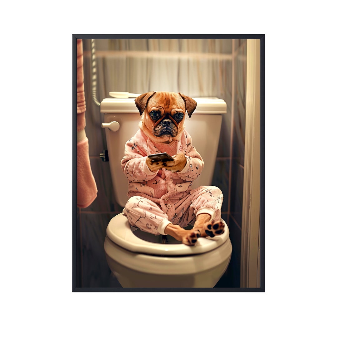 Puggle Sitting on Toilet on Mobile Phone, Funny Dog on Loo,puggle Dog ...