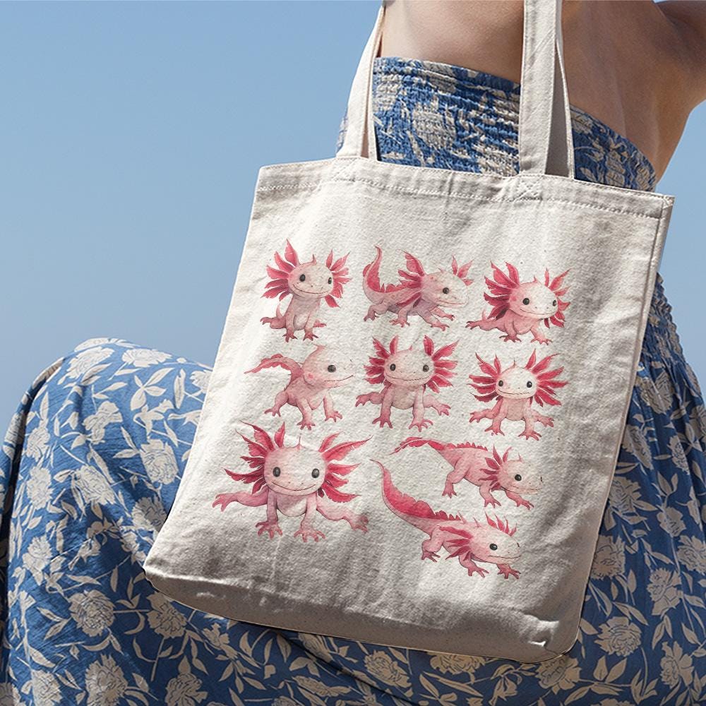 Axolotl Cotton Tote Bag, Axolotl Tote Bag, Axolotl Bag, Eco-friendly ...