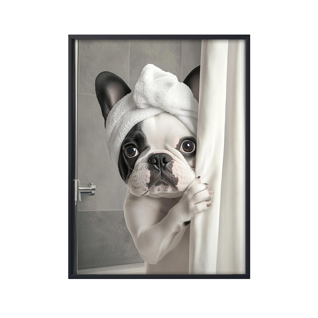 French Bulldog in Bath,shower Dog Bathroom Decor,funny Dog Picture ...