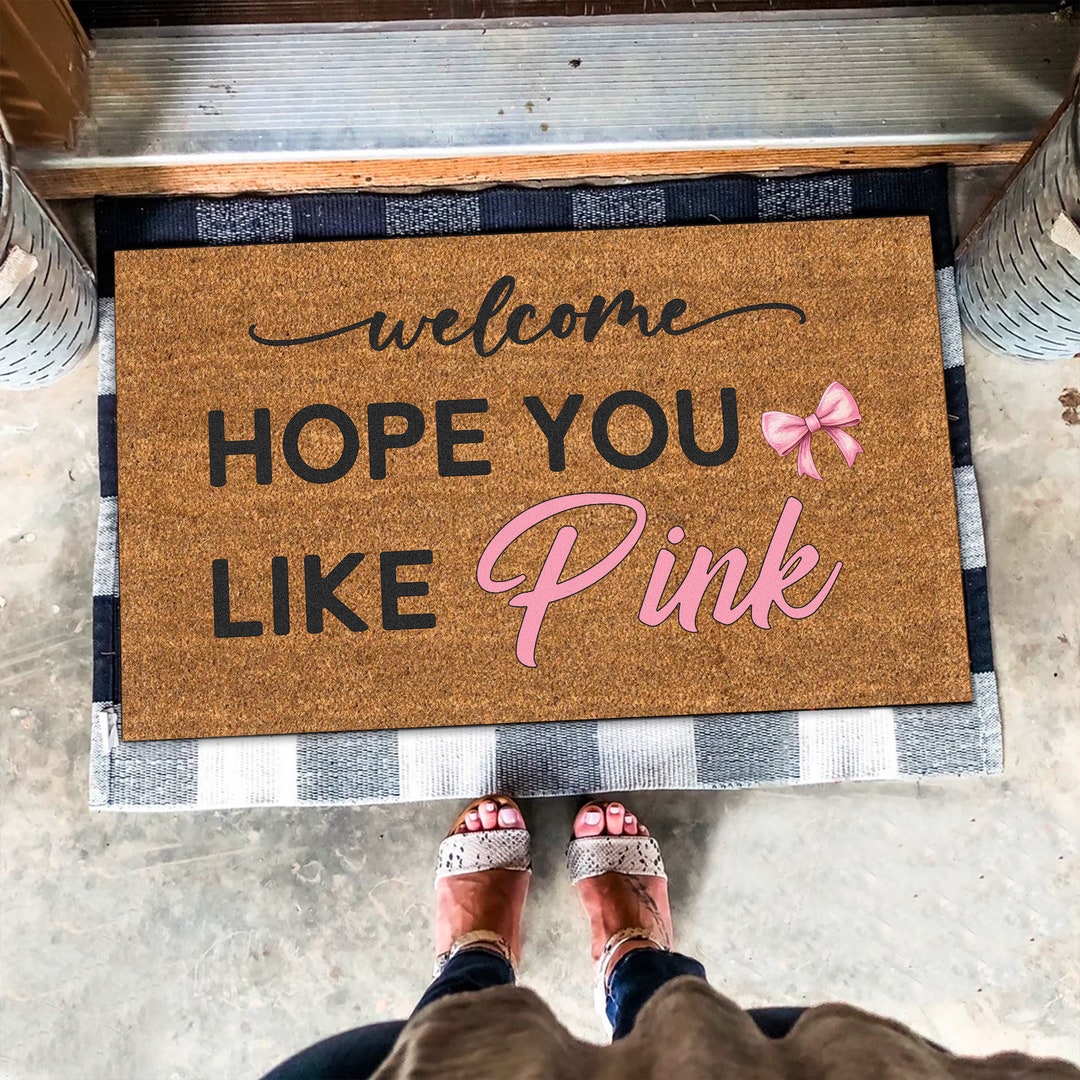 Hope You Like Pink Mat, Welcome Pink Bow Doormat, Watercolor Pinky Bow ...