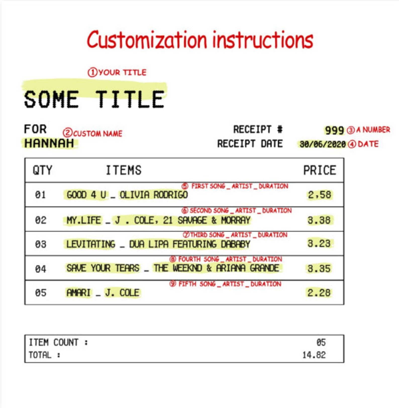 Custom Song Receipt Tote Bag Customizable Song Playlist Tote | Etsy