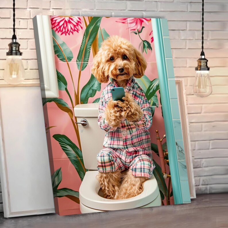 Cavapoo Sitting on Toilet, Dog on Phone, Funny Dog on Loo, Cavapoo in ...