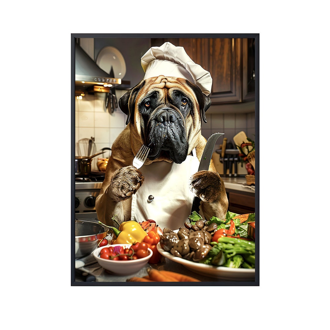 English Mastiff Dog Canvas Dog Poster, English Mastiff Dog Chef Dog ...