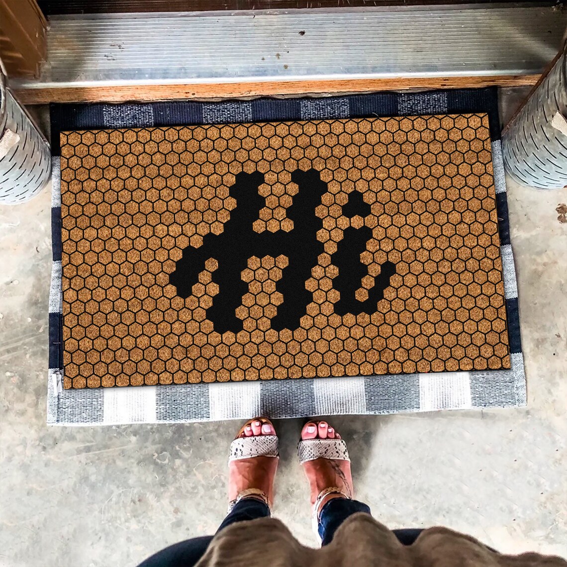 Cute Hola Tiled Look Message Door Mat, Hey Tile Pattern Welcome Mat, Hi ...
