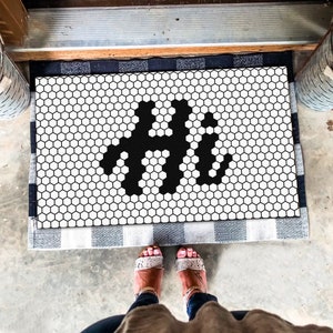 Cute Hola Tiled Look Message Door Mat, Hey Tile Pattern Welcome Mat, Hi ...