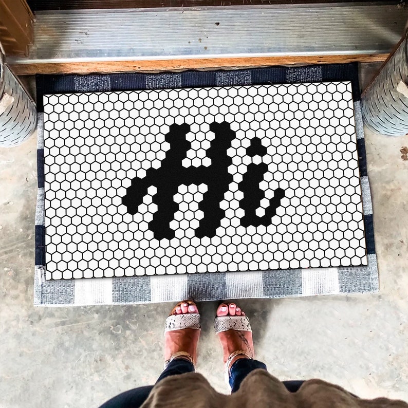 Cute Hola Tiled Look Message Door Mat, Hey Tile Pattern Welcome Mat, Hi ...