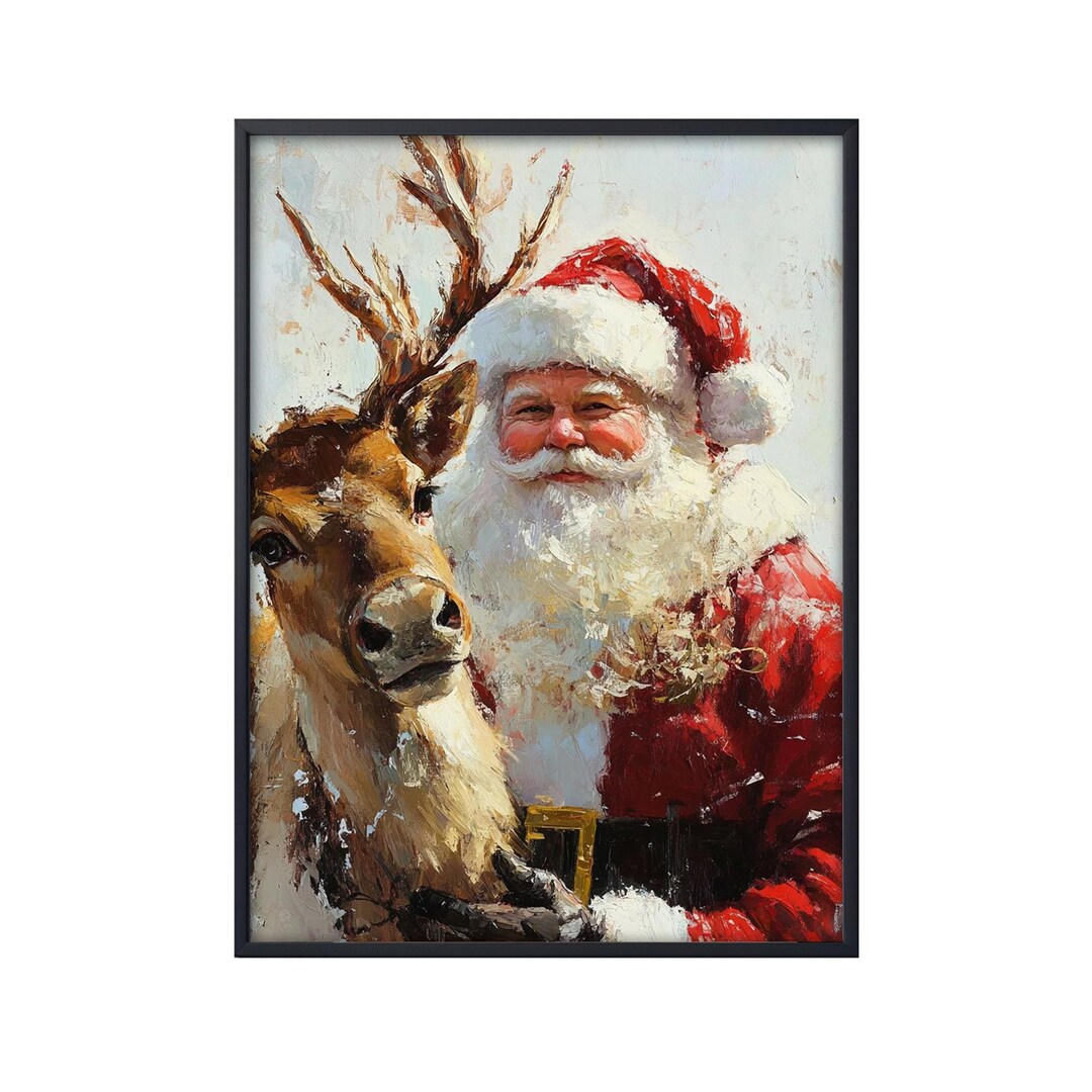 Santa's Reindeer Companionship Canvas Poster, Santa Canvas Wall Art ...
