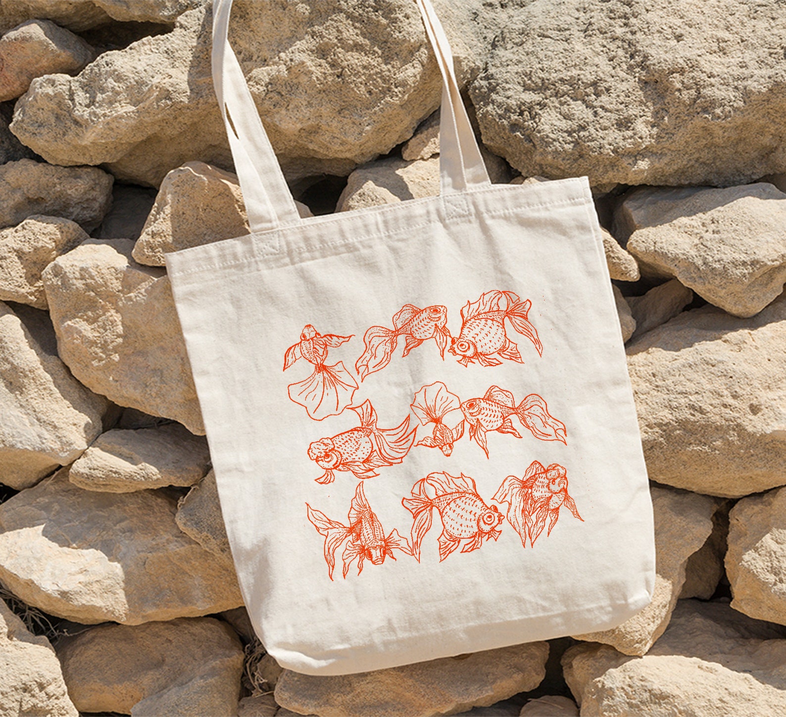 Gold Fish Tote Bag, Fish Tote Bag, Canvas Tote Bag, Gold Fish Lovers ...