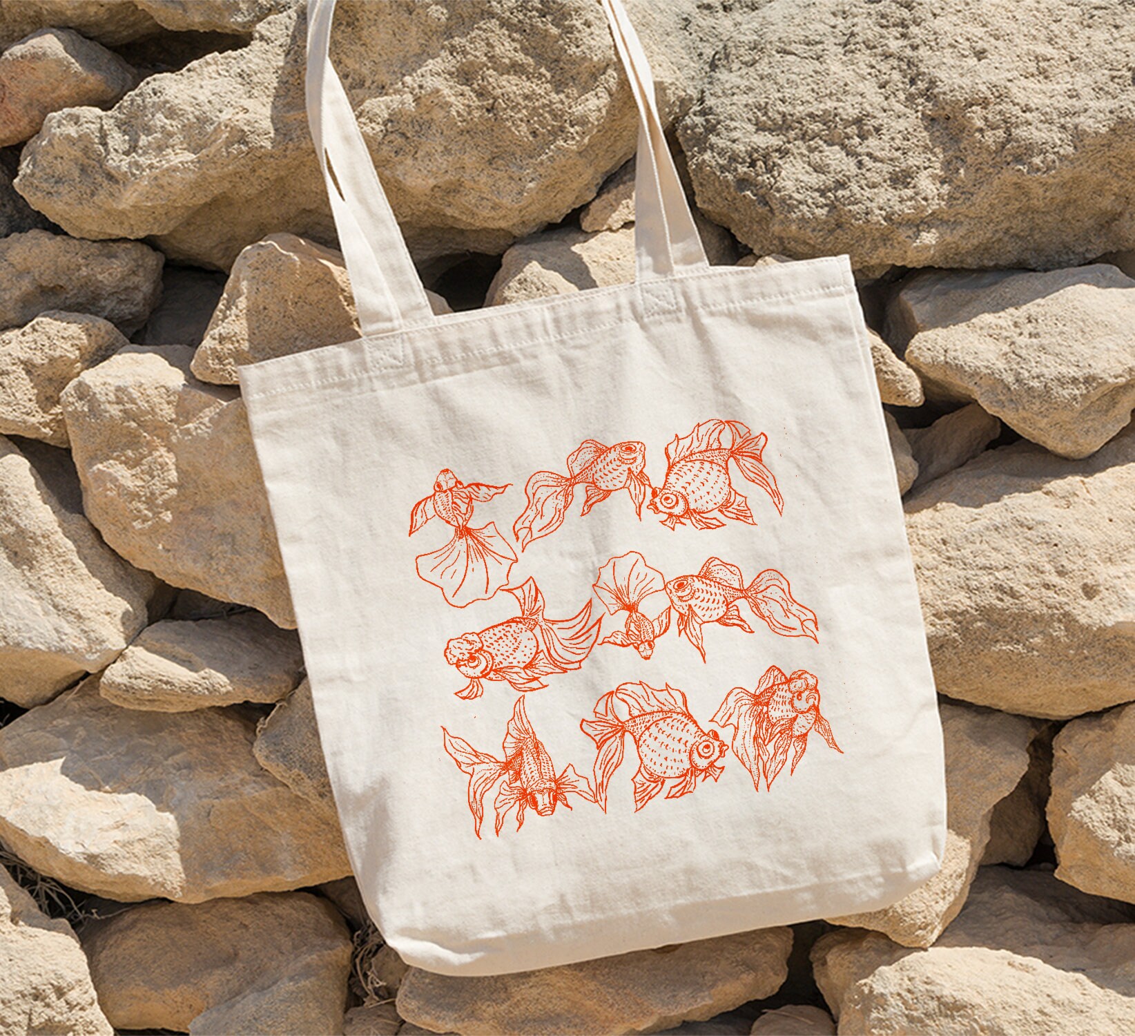 Gold Fish Tote Bag, Fish Tote Bag, Canvas Tote Bag, Gold Fish Lovers ...