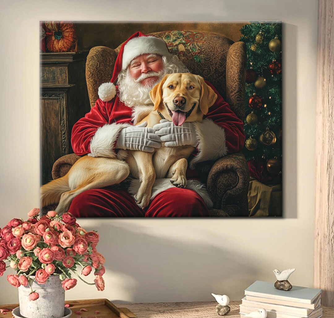 Santa and Labrador Dog Hugging Poster Canvas, Santa Poster Gifts, Santa ...