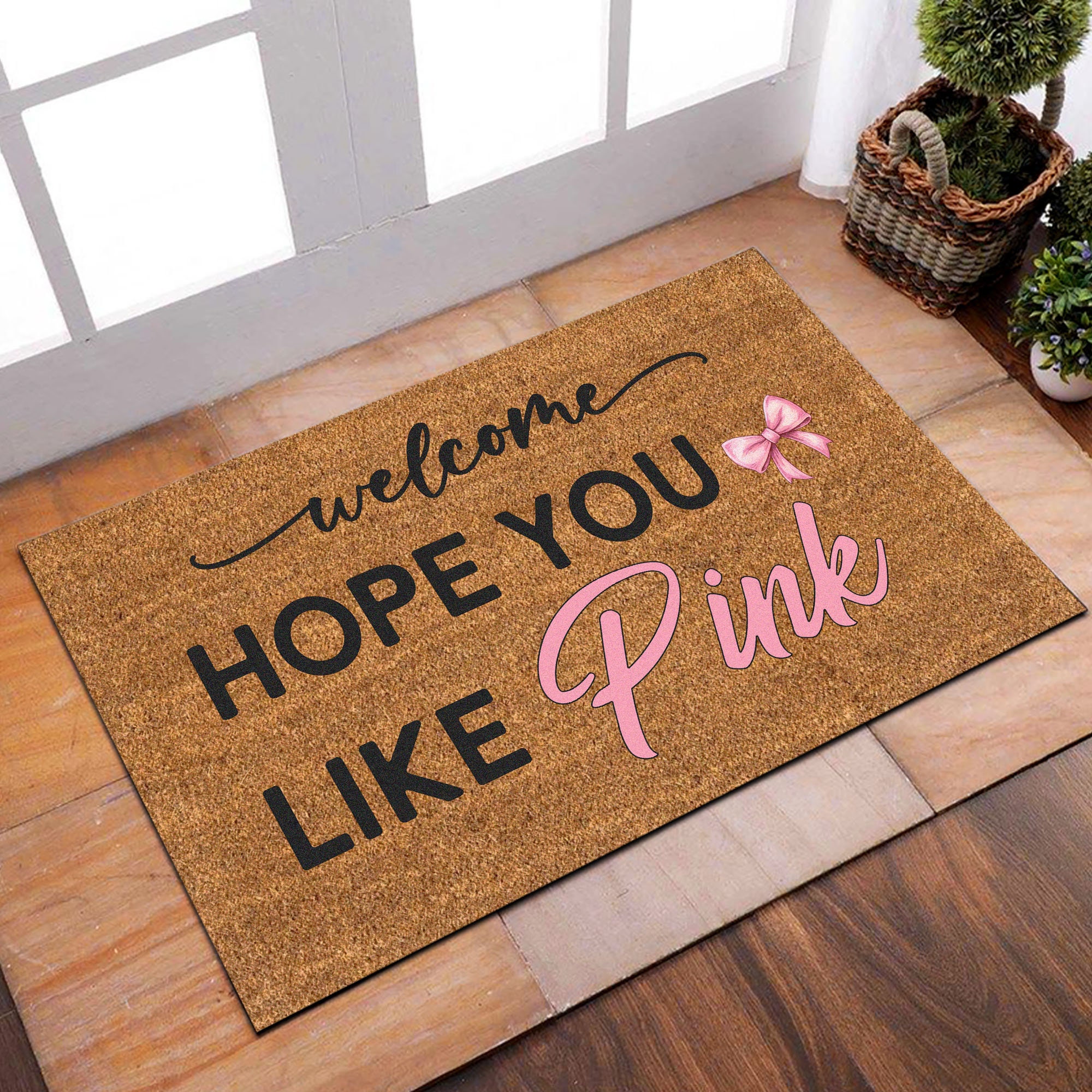 Hope You Like Pink Mat, Welcome Pink Bow Doormat, Watercolor Pinky Bow ...