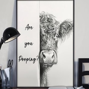 Funny Cow Are You Pooping Poster, Highland Cow Poster Wall Art, Farm ...