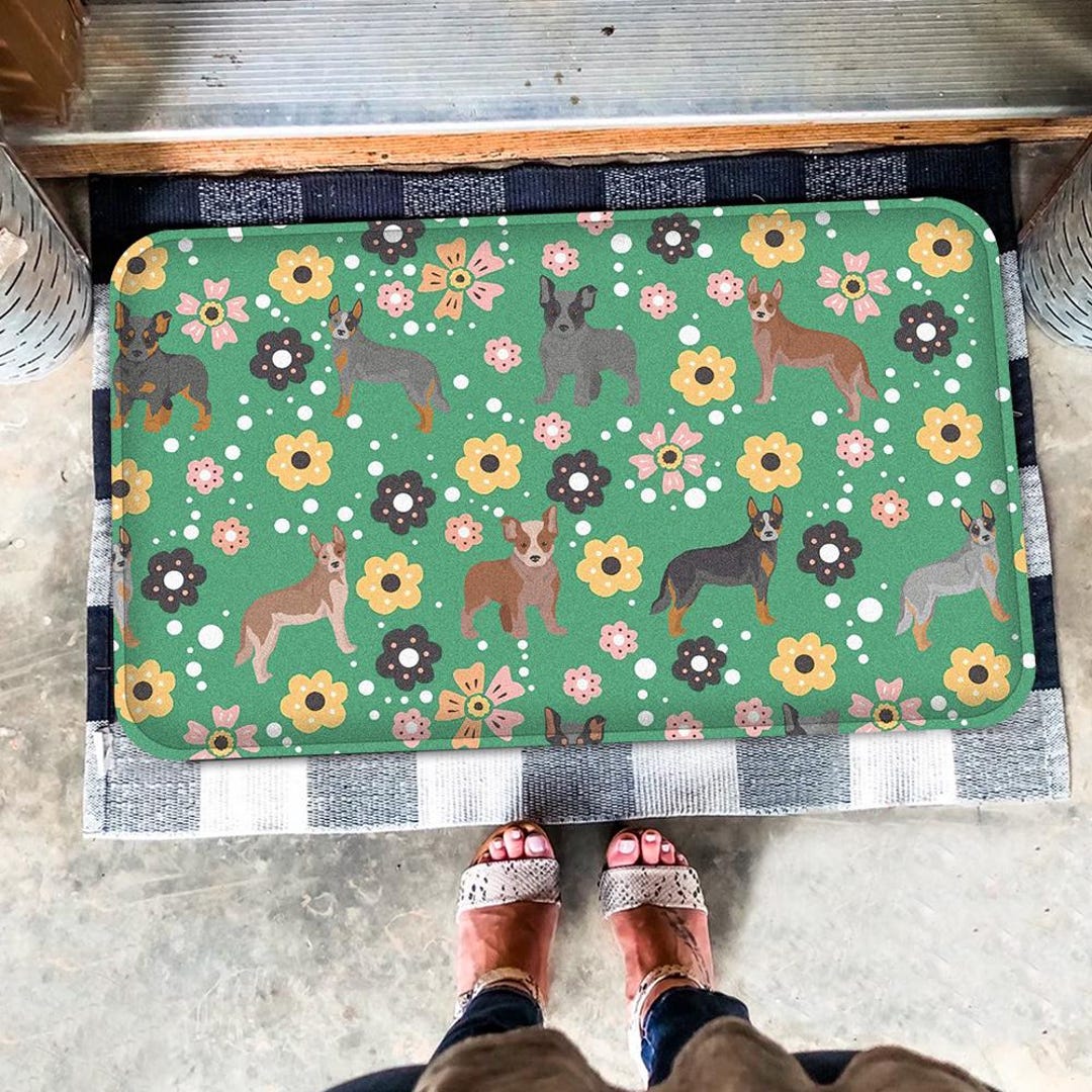 Vintage Australian Cattle Dog Rug, Floral Australian Cattle Doormat ...