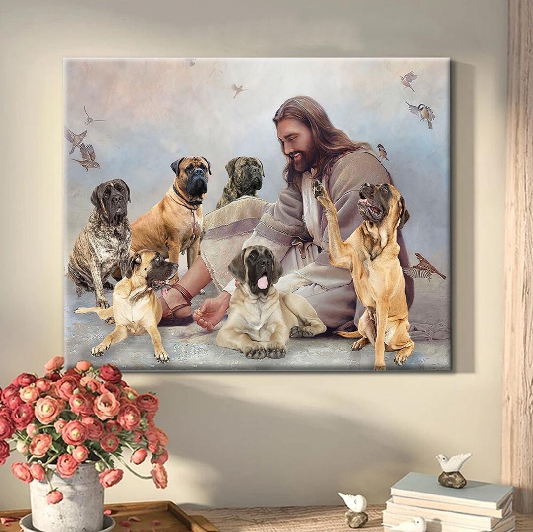 God Surrounded by English Mastiff Wall Art, Angels Jesus Poster, God ...