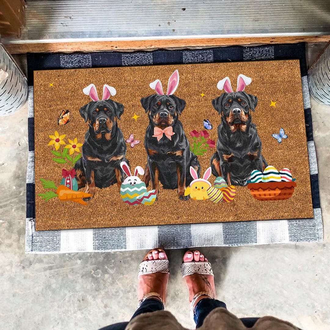 Easter Rottweiler Mat, Cute Rottweiler Easter Doormat, Dog Lover Gift ...