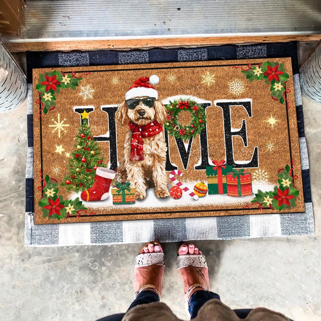 Christmas Goldendoodle Mat, Cute Goldendoodle Doormat Christmas, Dog ...