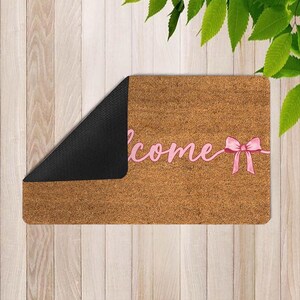 Welcome Pink Bow Doormat, Watercolor Pinky Bow Welcome Doormat, Watercolor Bow Lover Gift, Pink ...