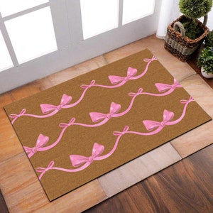 Welcome Pink Bow Doormat, Watercolor Pinky Bow Welcome Doormat ...
