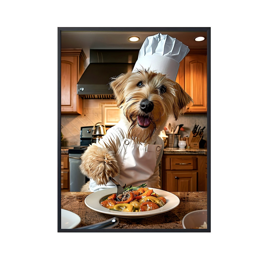 Soft-coated Wheaten Terrier Canvas Poster, Chef Dog Cooking Food, Funny ...