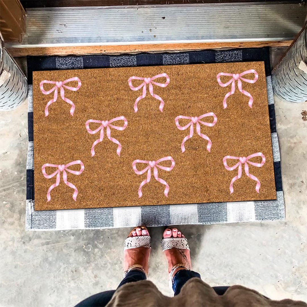 Bow Print Doormat, Pink Bow Doormat, Watercolor Pinky Bow Welcome ...