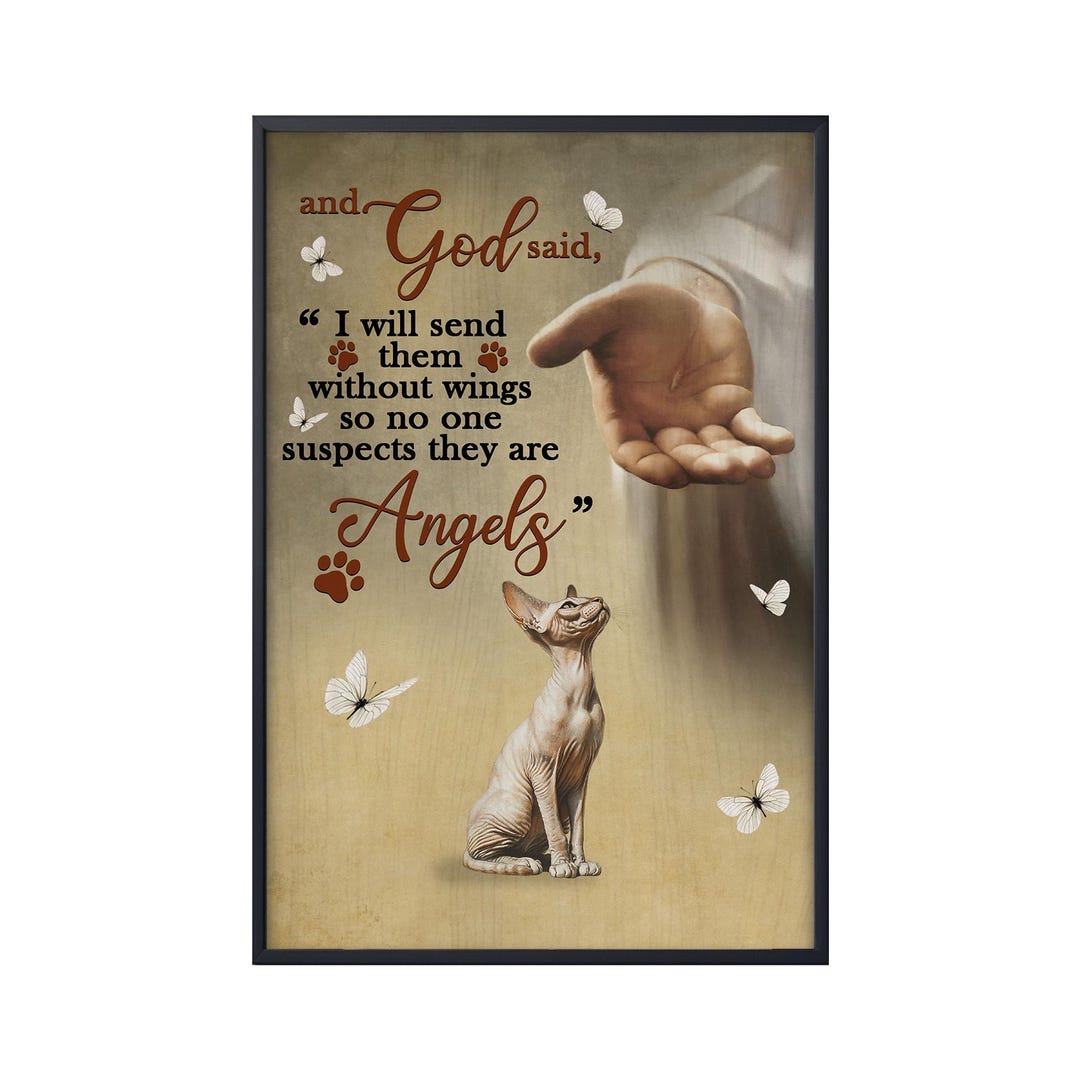 Sphynx Cat Wall Art, Angels Jesus Poster, God With Cat Canvas Poster ...