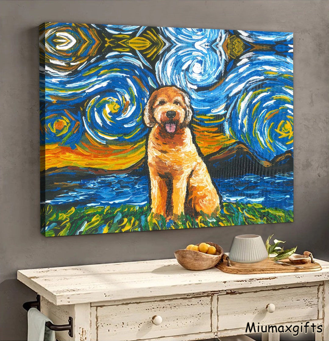 Goldendoodle Starry Night Canvas, Goldendoodle Starry Night Poster, Dog ...