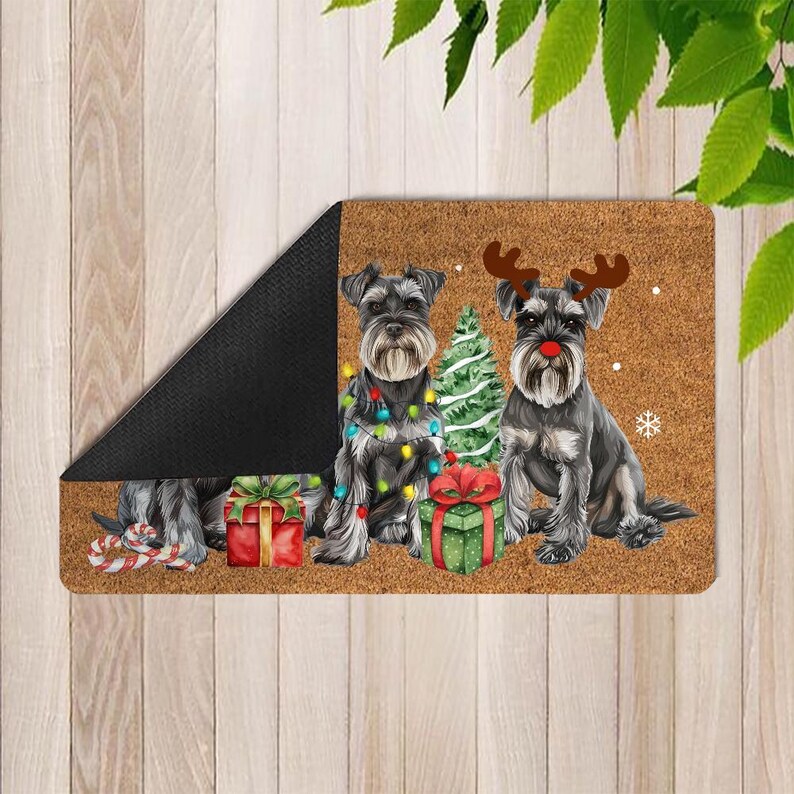 Christmas Miniature Schnauzer Mat, Cute Mini Schnauzer Doormat ...