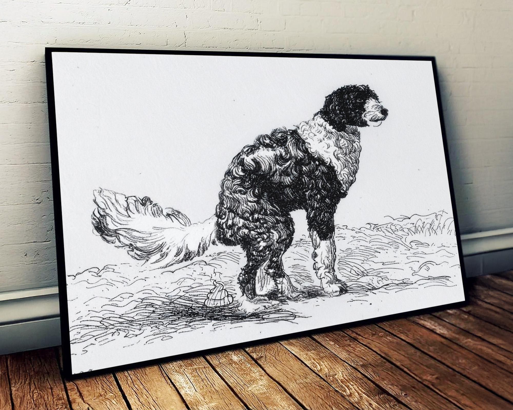 Portuguese Water Dog Pooping on the Grass Poster, Portuguese Water Dog ...