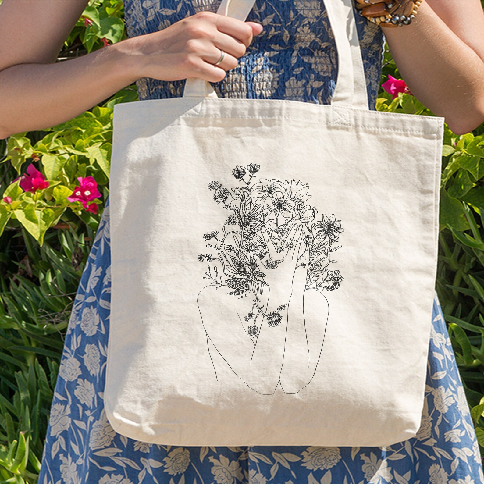 Woman Portrait Flower Line Art Tote, Girl Line Abstract Art Bag, Line ...