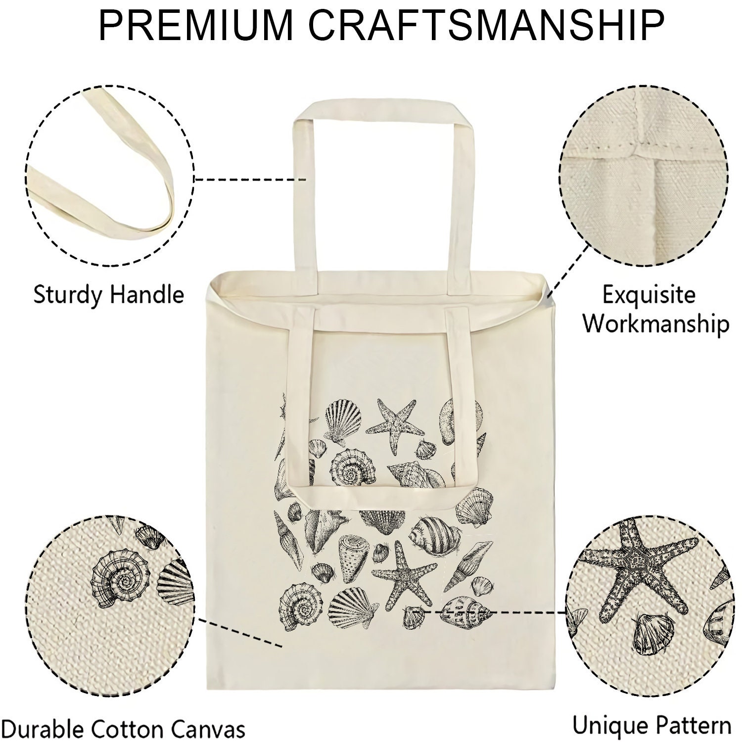 Seashells Starfish Tote Bag, Marine Life Tote Bag, Sea Animal Tote Bag ...