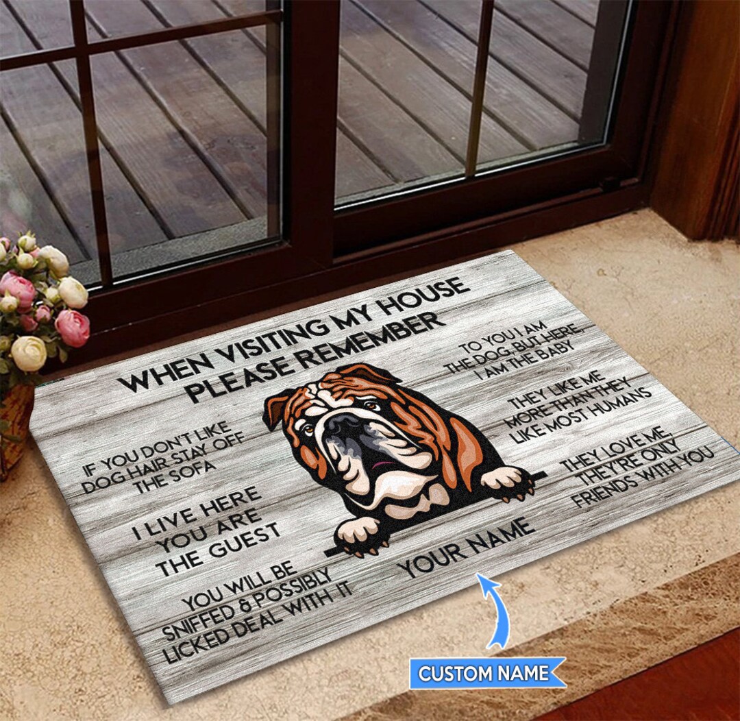 English Bulldog Mat, Bulldog Rug, Bulldog Doormat, Visiting My House ...