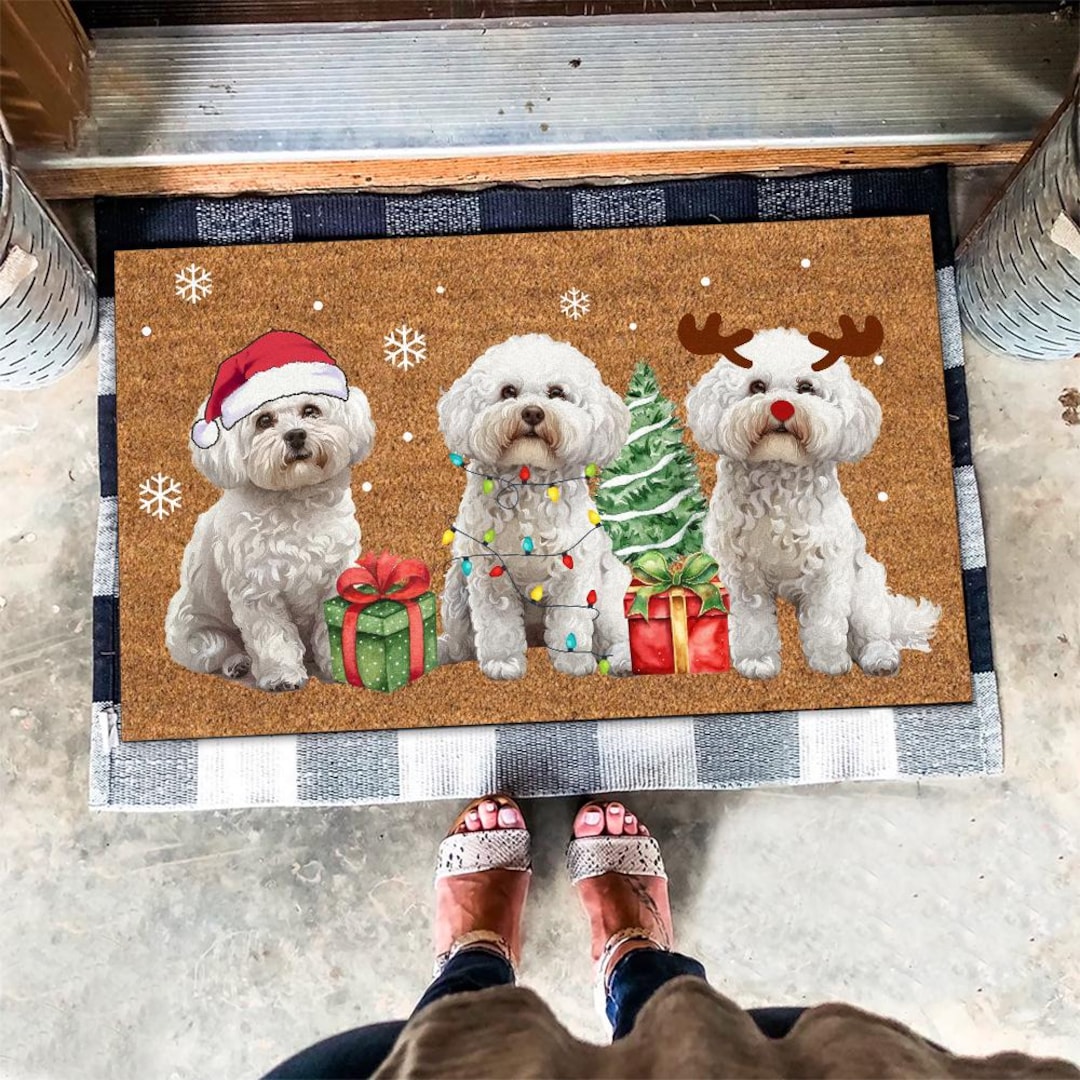 Christmas Bichon Frise Mat, Cute Bichon Frise Doormat, Bichon Frise ...