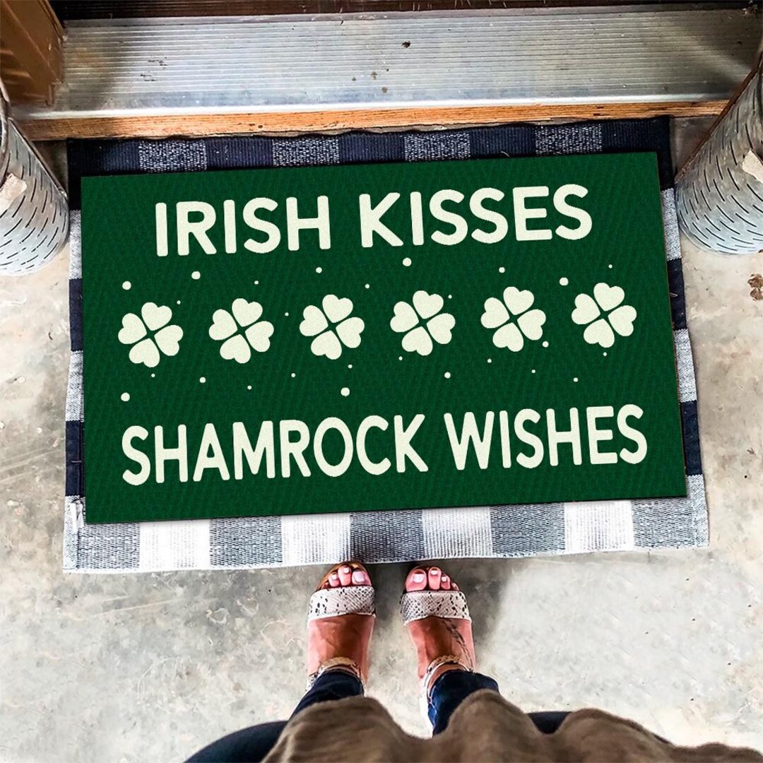 Saint Patricks Doormat, Irish Kisses & Shamrock Wishes Doormat, St ...